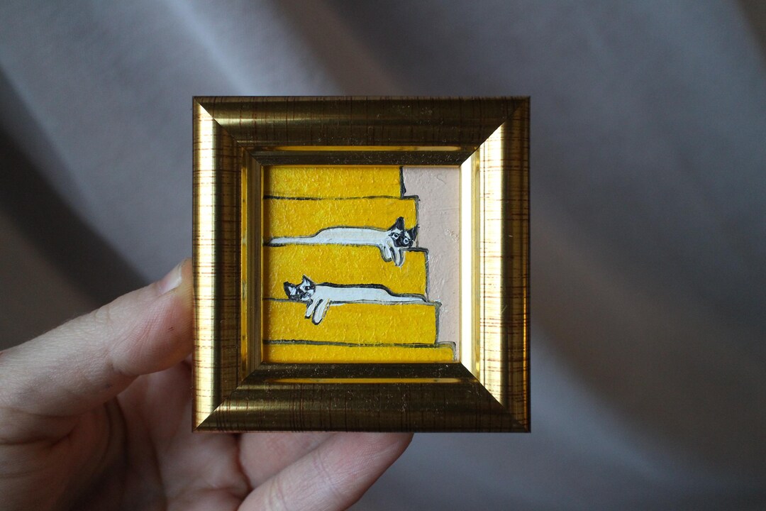 Miniature Oil Painting Siamese Cat Oil Painting Two White Cats on ...