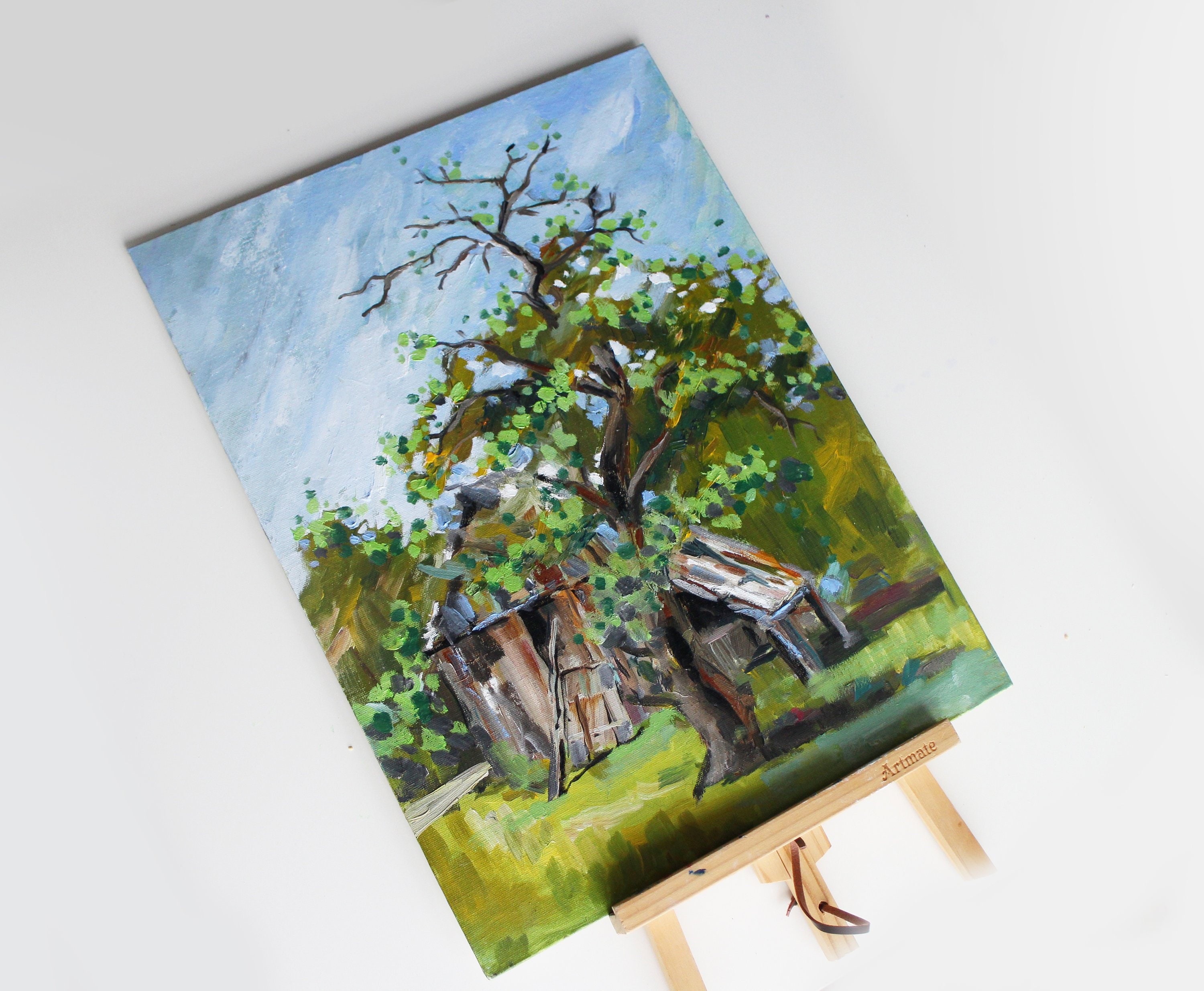 Original Oil Painting Old Tree Landscape Oil Painting Meadow - Etsy