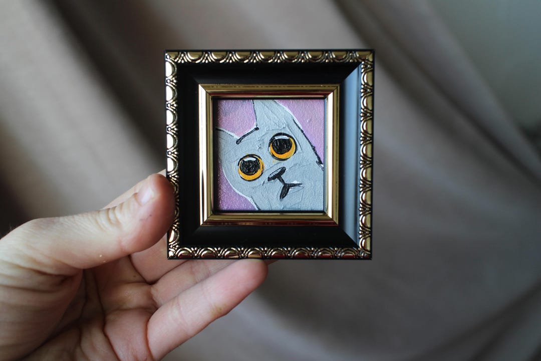 Miniature Oil Painting the Gray Cat Was Scared Cat Portrait Oil ...