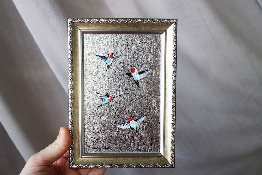Hummingbird Colibri Coruscans Oil Painting With Silver Leaf Original ...