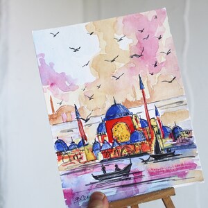 Painting Istanbul Watercolor Original Turkish Framed, Watercolor Church ...