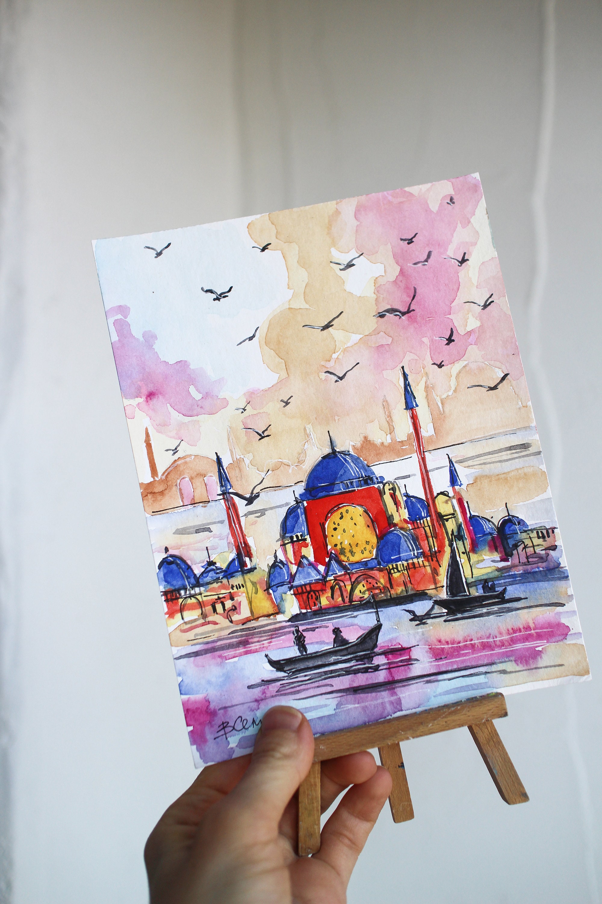 Painting Istanbul Watercolor Original Turkish Framed, Watercolor Church ...