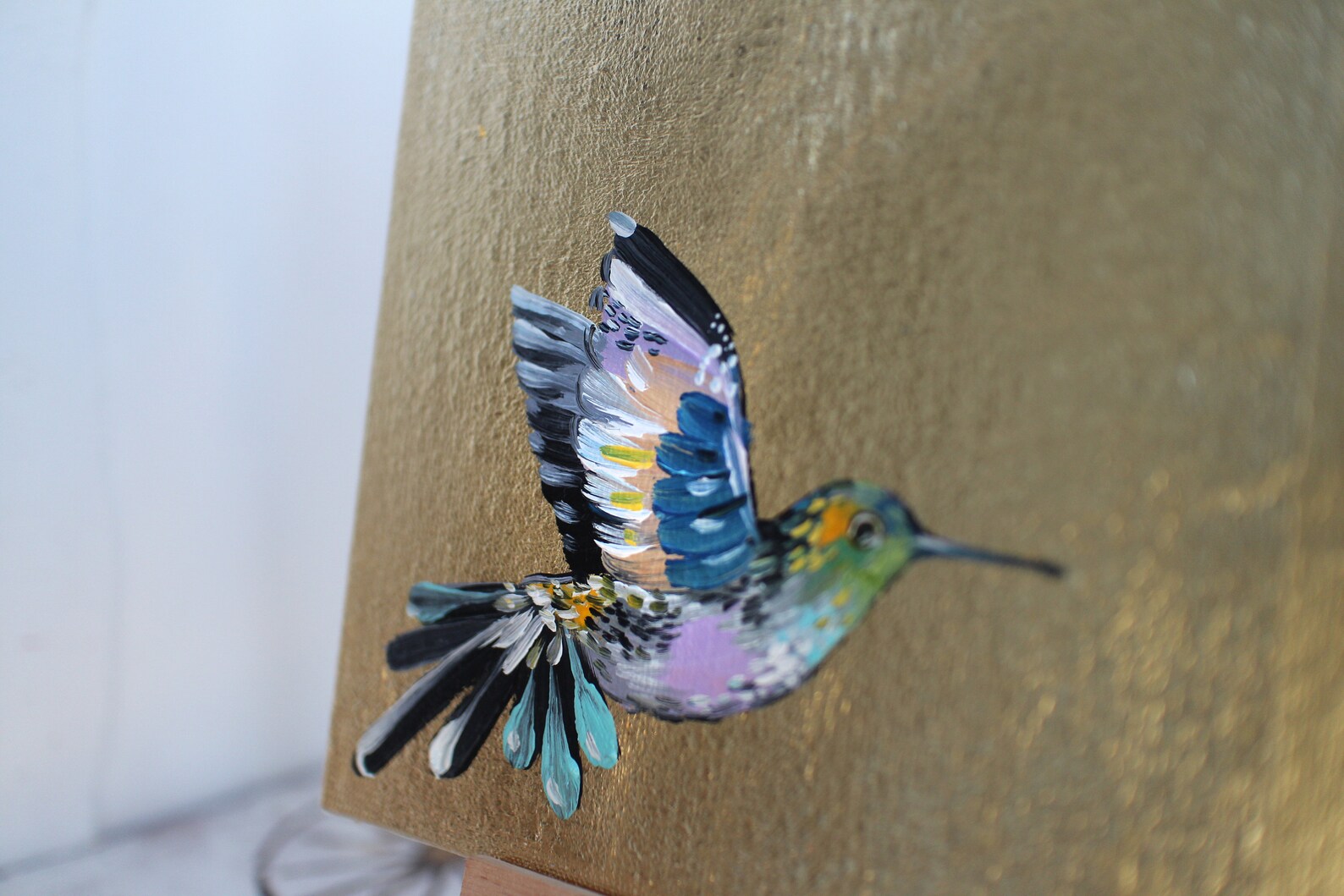 Hummingbird Colibri coruscans oil Painting with gold leaf | Etsy