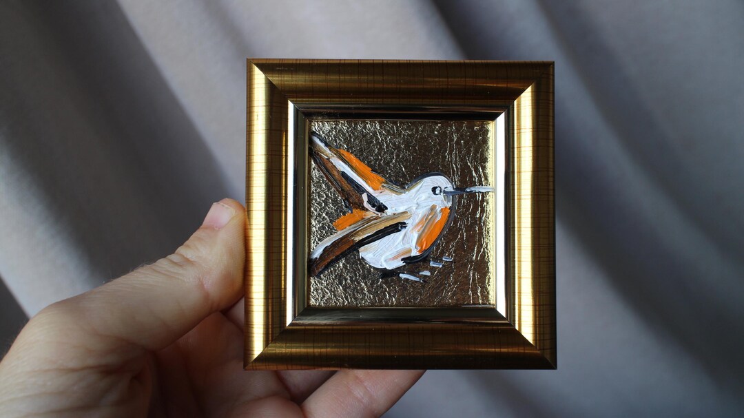 Robin Birds Oil Painting With Gold Leaf Framed 2x2 Gold Leaf Art Robin ...