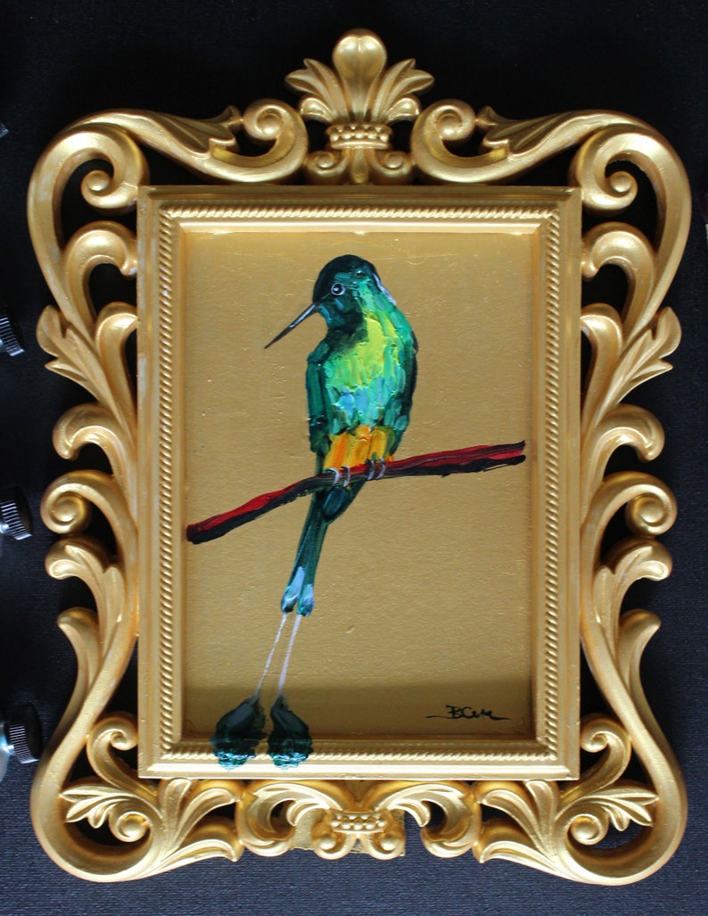 Hummingbird Oil Painting With Gold Marvelous Spatuletail - Etsy