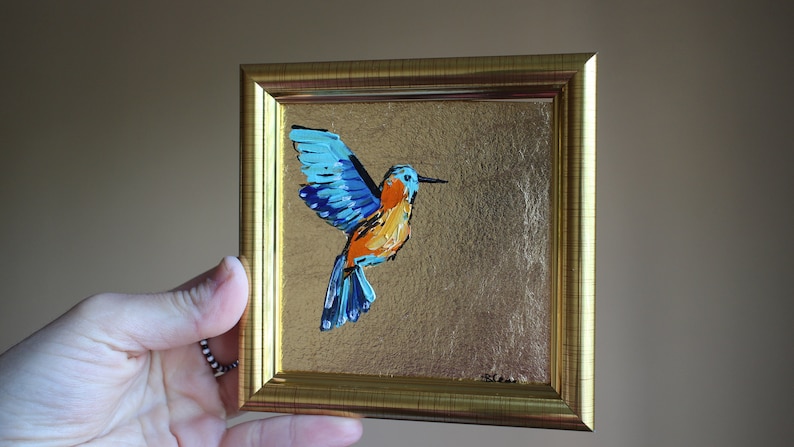 Hummingbird Colibri Coruscans Oil Painting With Gold Leaf - Etsy