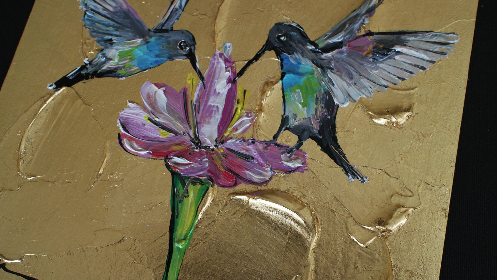 Hummingbird Colibri Coruscans Oil Painting Withgold Leaf - Etsy