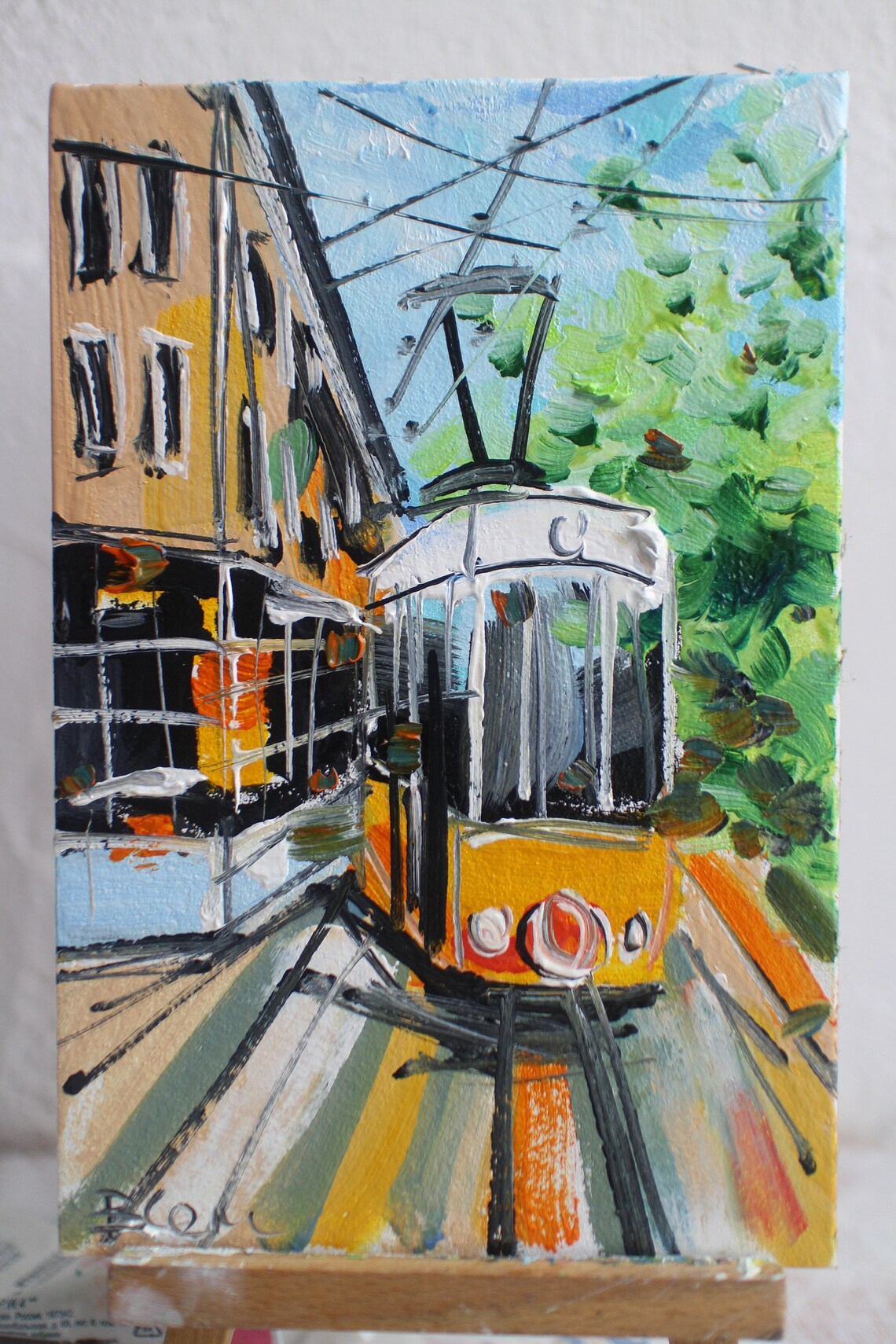 Tram Portugal painting oil framed original cityscape Tram oil | Etsy