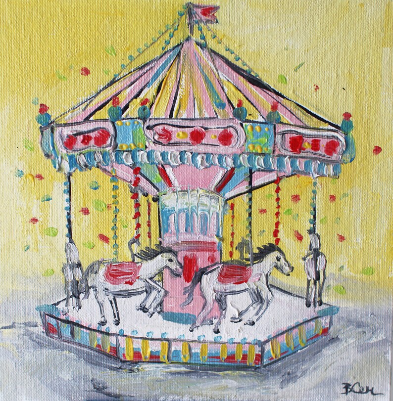 Carrousel Carousel Oil Painting Framed Original 6x6 In Small - Etsy