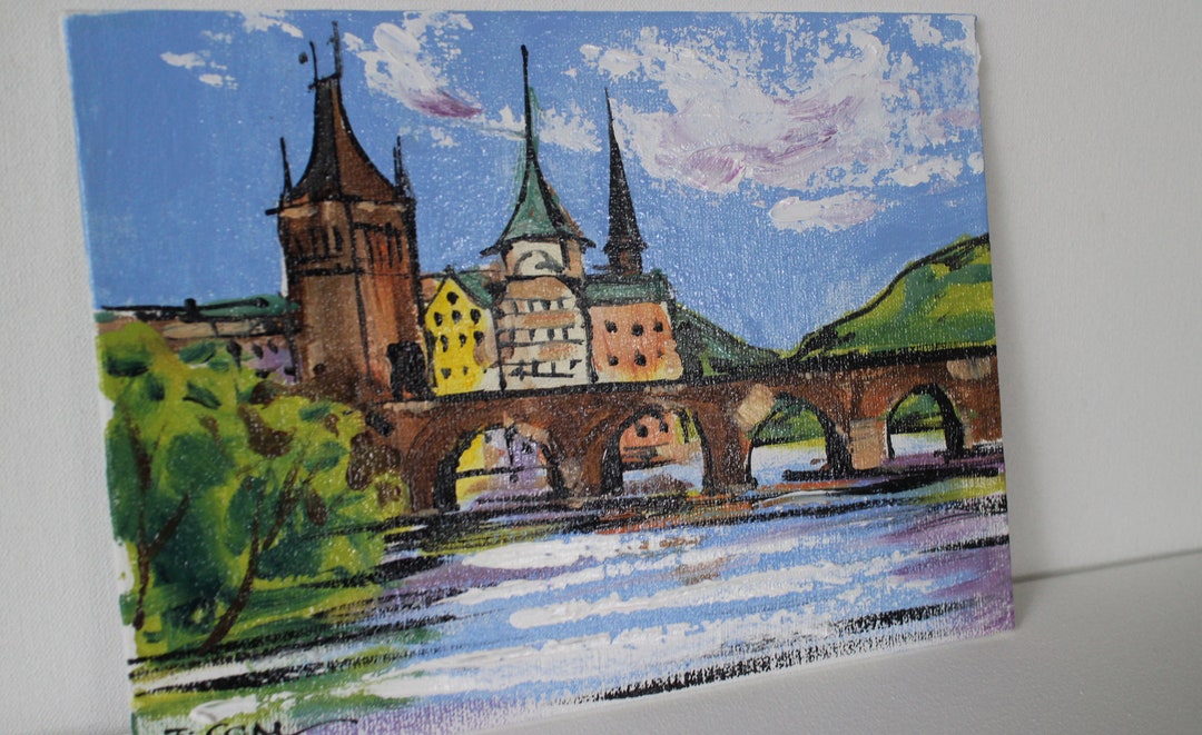 Prague Oil Painting Original Framed 6x8 Czech Republic the Gothic ...