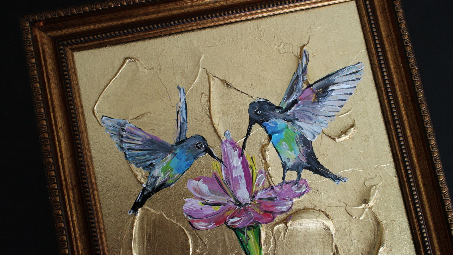 Hummingbird Colibri Coruscans Oil Painting Withgold Leaf - Etsy