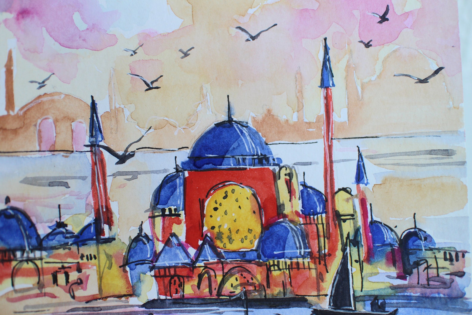Painting Istanbul Watercolor Original Turkish Framed - Etsy