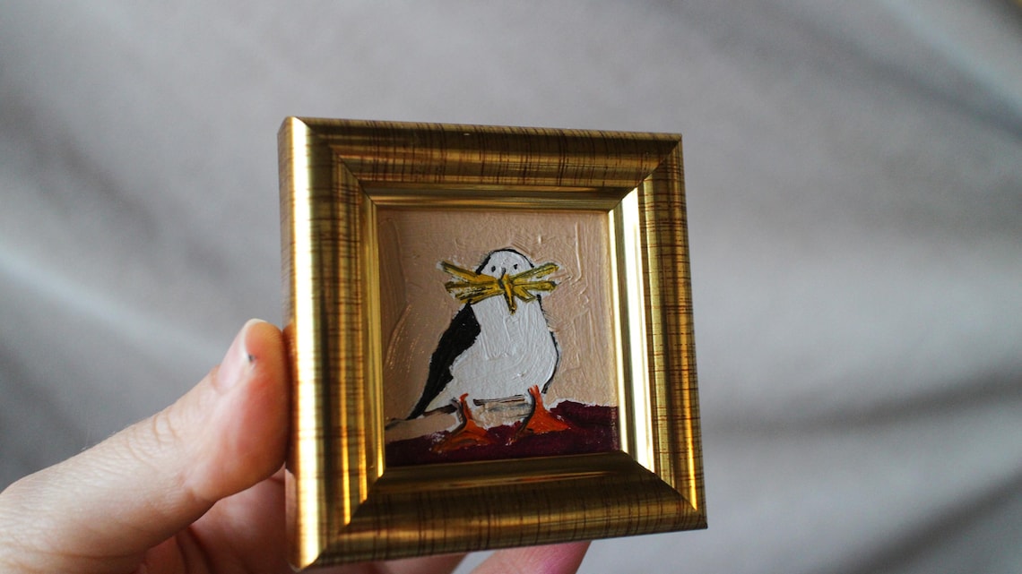 A Seagull Stealing a French Fry Oil Painting Framed 2x2 the Gull Stole ...