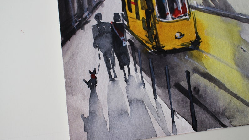 Tram Painting Watercolor Original Framed Cityscape Tram | Etsy