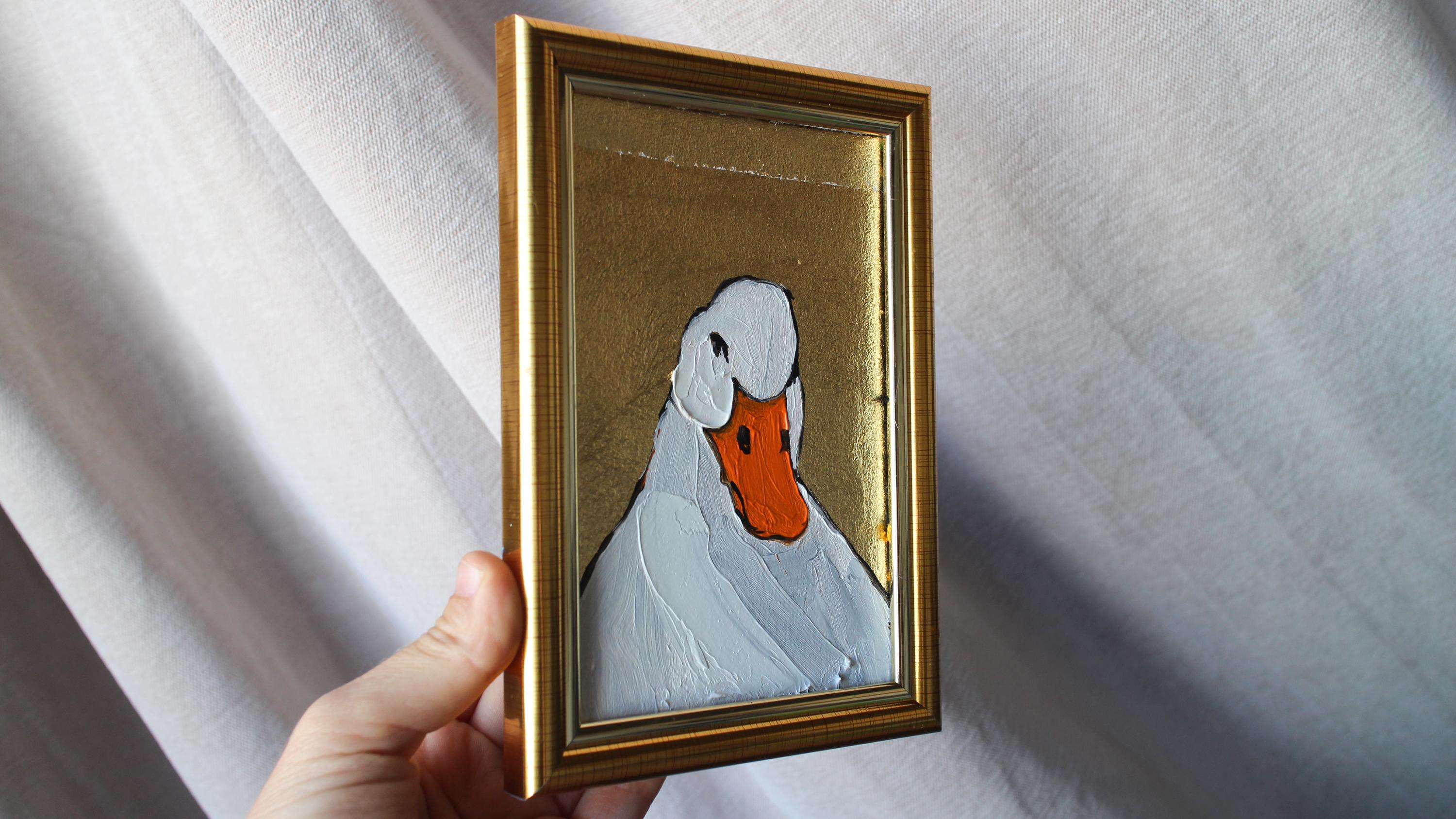 Anser White Goose Portrait Oil Painting With Gold Leaf Original ...