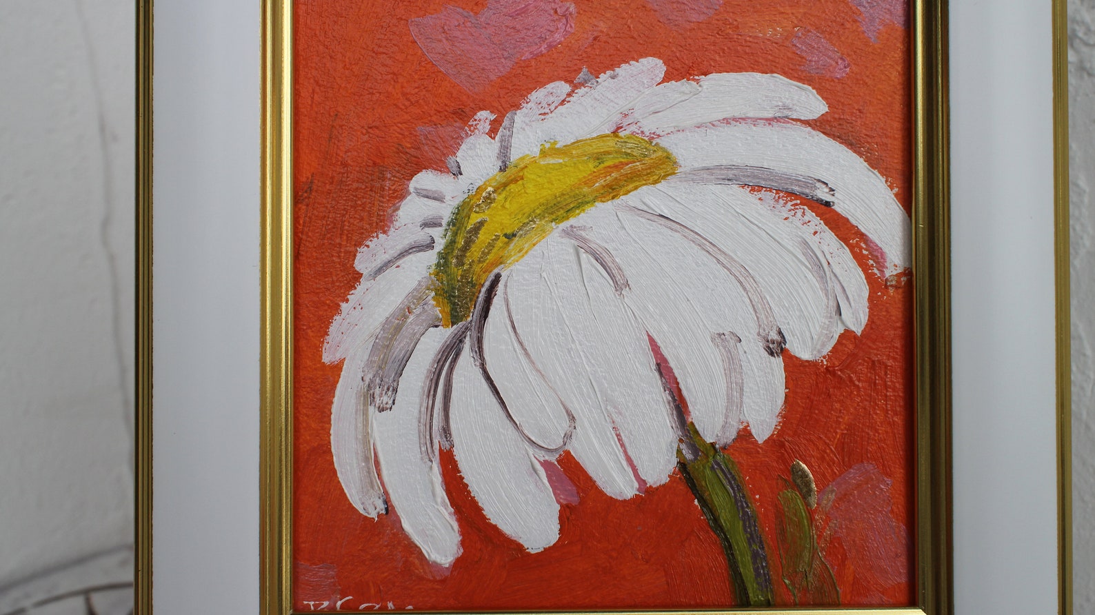 Single Daisy Oil Painting Floral Framed Original Camomile | Etsy