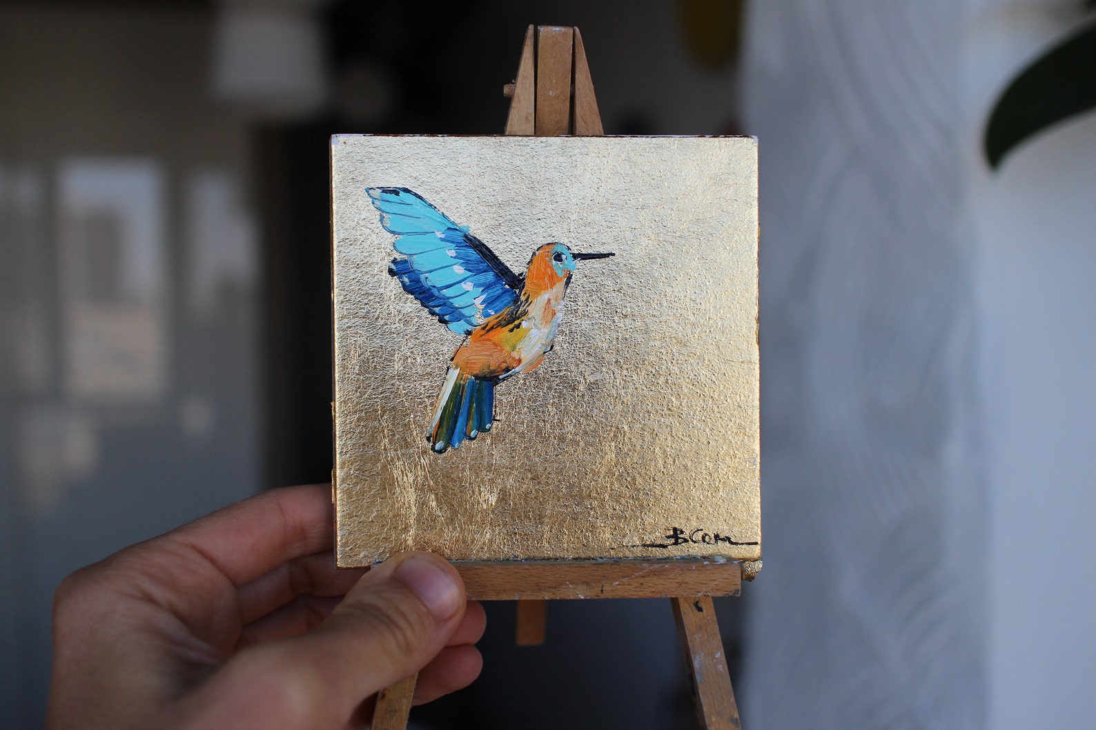 Hummingbird Colibri Coruscans Oil Painting With Gold Leaf - Etsy
