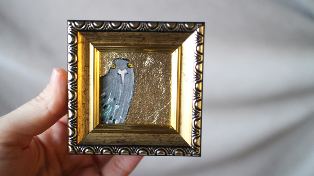 Pigeon Portrait Oil Painting, Gold Leaf Framed Art (2x2 In) - Etsy