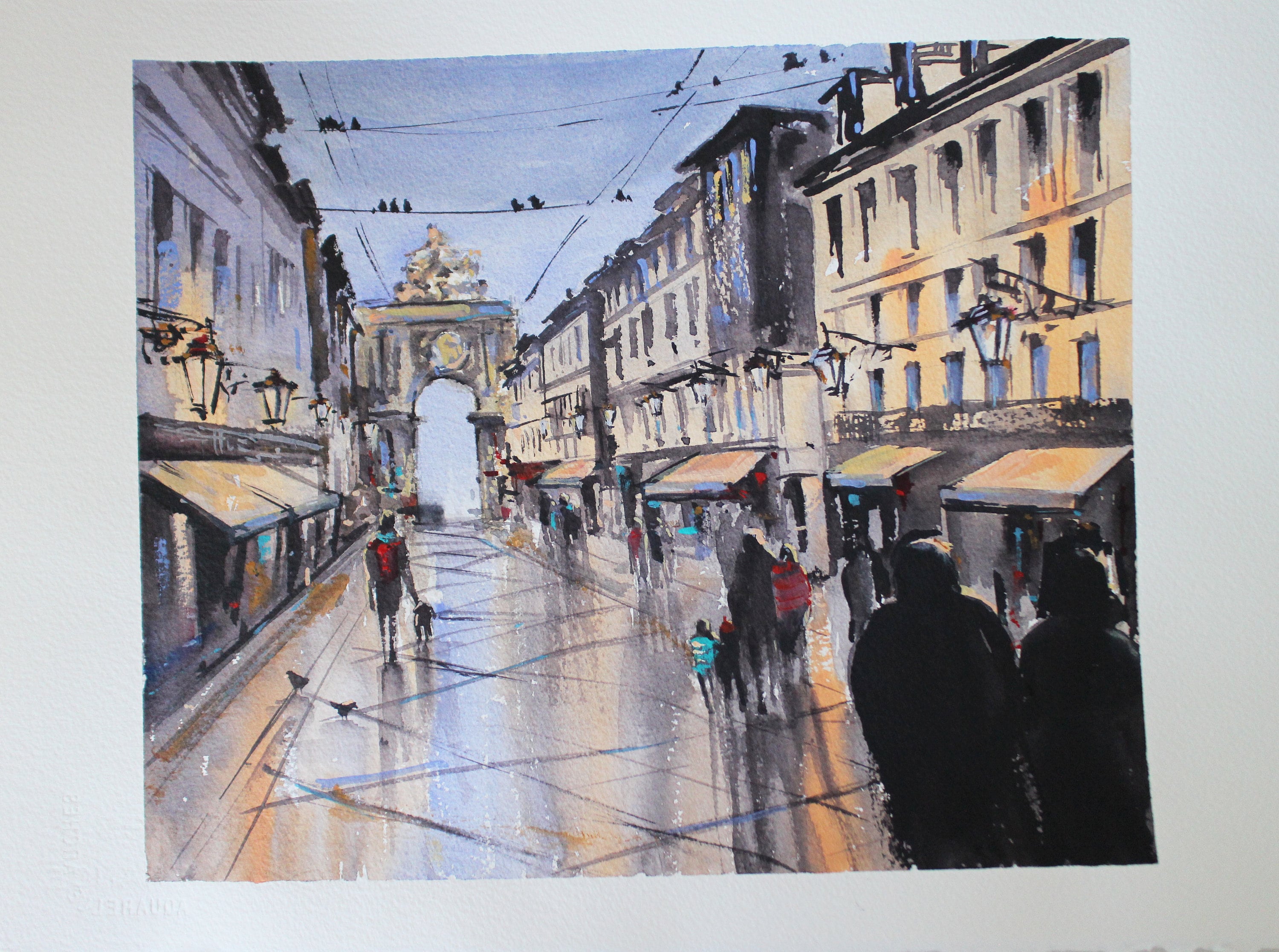 Lisbon street Portugal painting framed watercolor original | Etsy