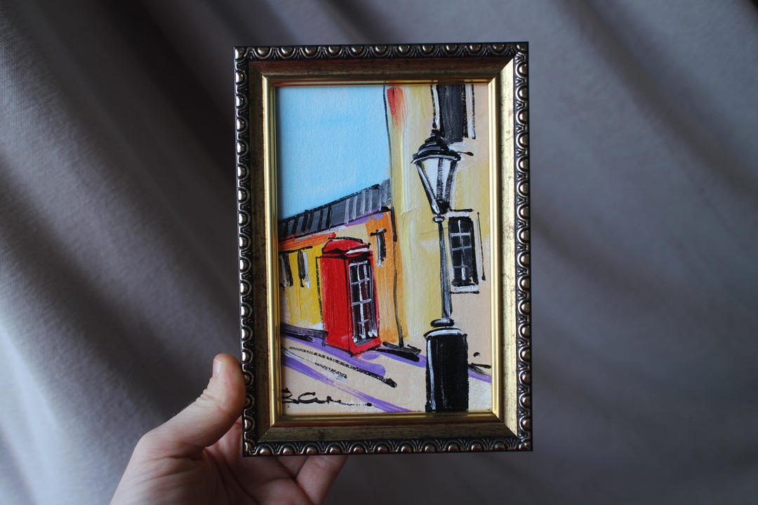 London Street Oil Painting Handmade Framed, Telephone Box, Original ...