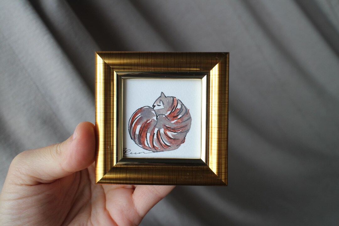 Tabby Cat Hugging: Original Watercolor Painting in Gold Frame (2x2) - Etsy