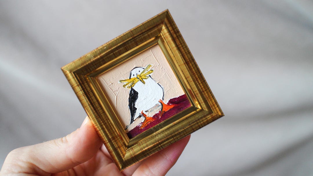 A Seagull Stealing a French Fry Oil Painting Framed 2x2 the Gull Stole ...