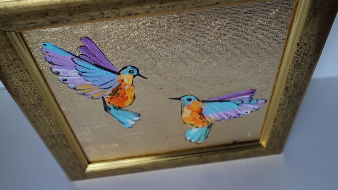 Hummingbird Colibri Coruscans Oil Painting With Gold Leaf - Etsy