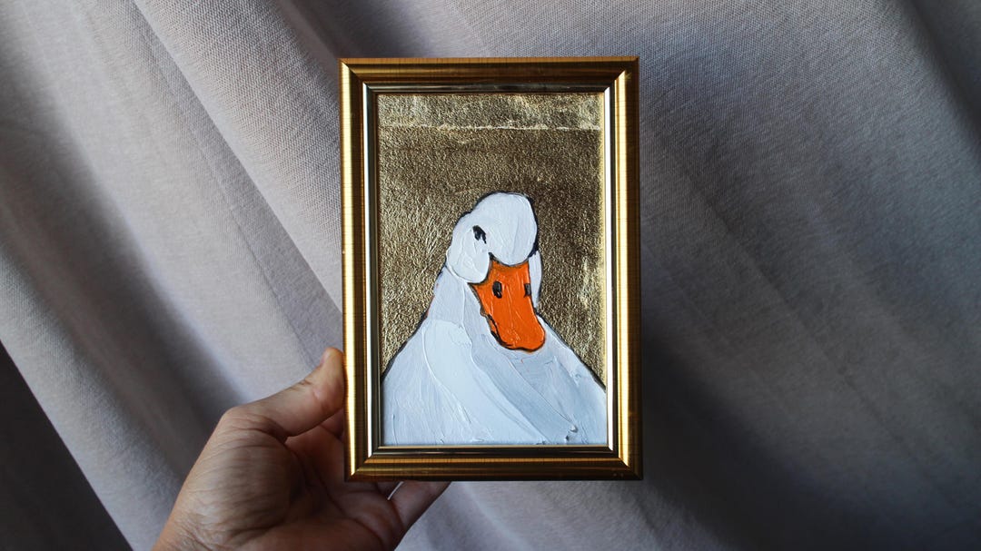 Anser White Goose Portrait Oil Painting With Gold Leaf Original ...