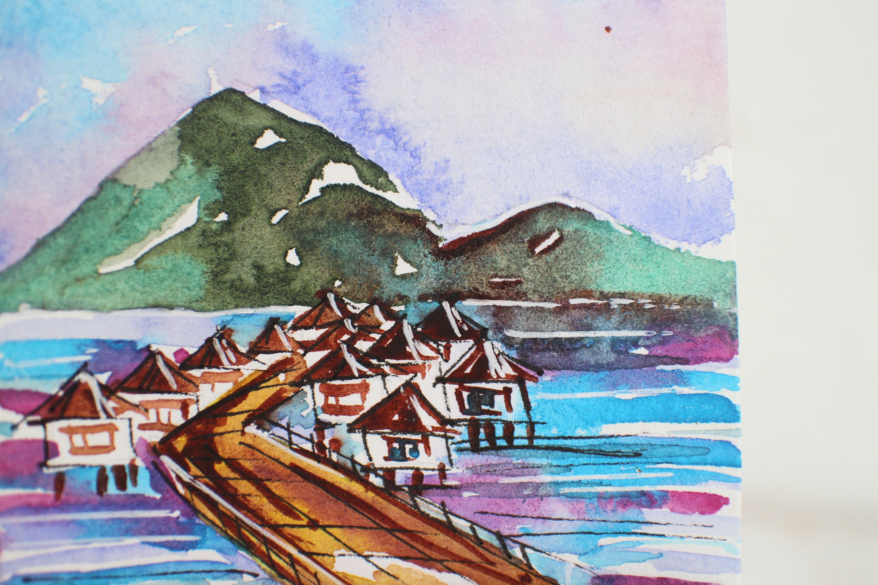 Le Meridien Bora Bora Painting Watercolor Sketch Framed - Etsy