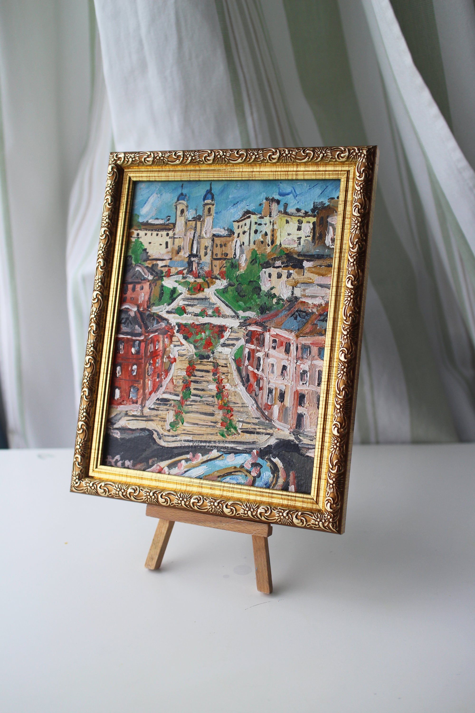 Rome Oil Painting Framed Original Piazza Di Spagna Italy - Etsy
