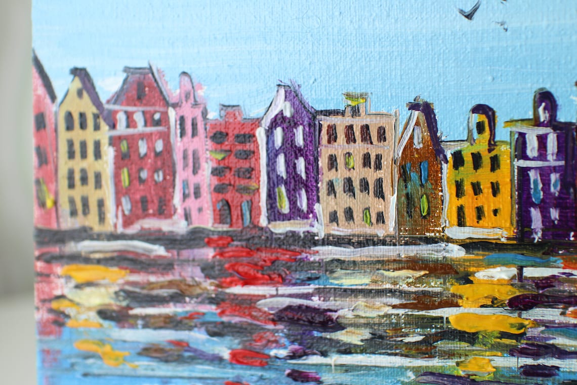 Amsterdam Oil Painting Framed Original Amsterdam Cityscape - Etsy