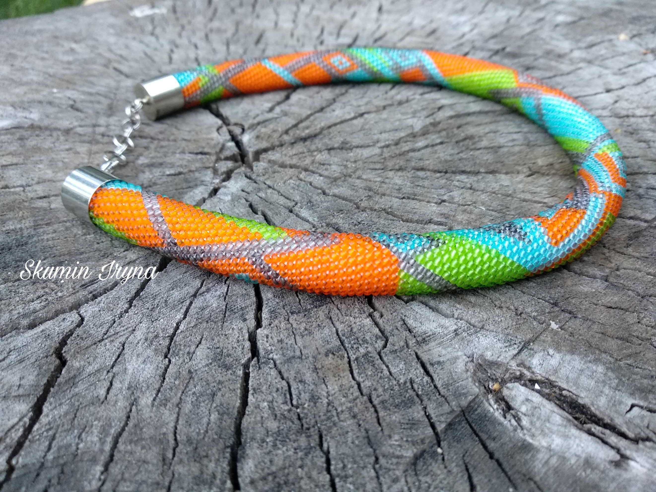 Geometric Necklace Crochet Necklace Rope Necklace Crochet Rope Beaded ...