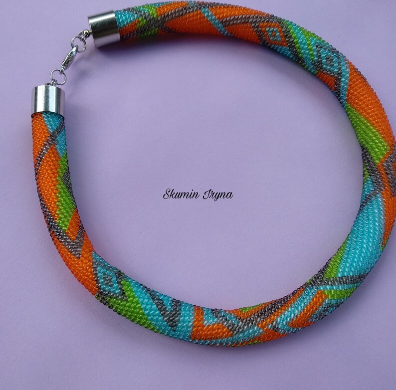 Geometric Necklace Crochet Necklace Rope Necklace Crochet Rope Beaded ...