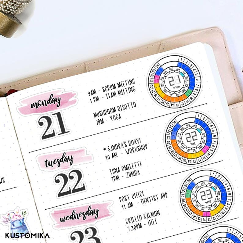 Date Wheel 24h Stickers Printable Download Silhouette Cut Files Bullet ...