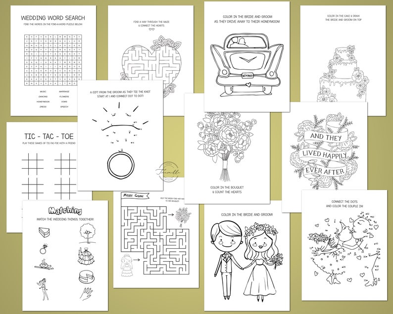 Wedding Kids Activity Book and Coloring, Wedding Kids Table Activities ...