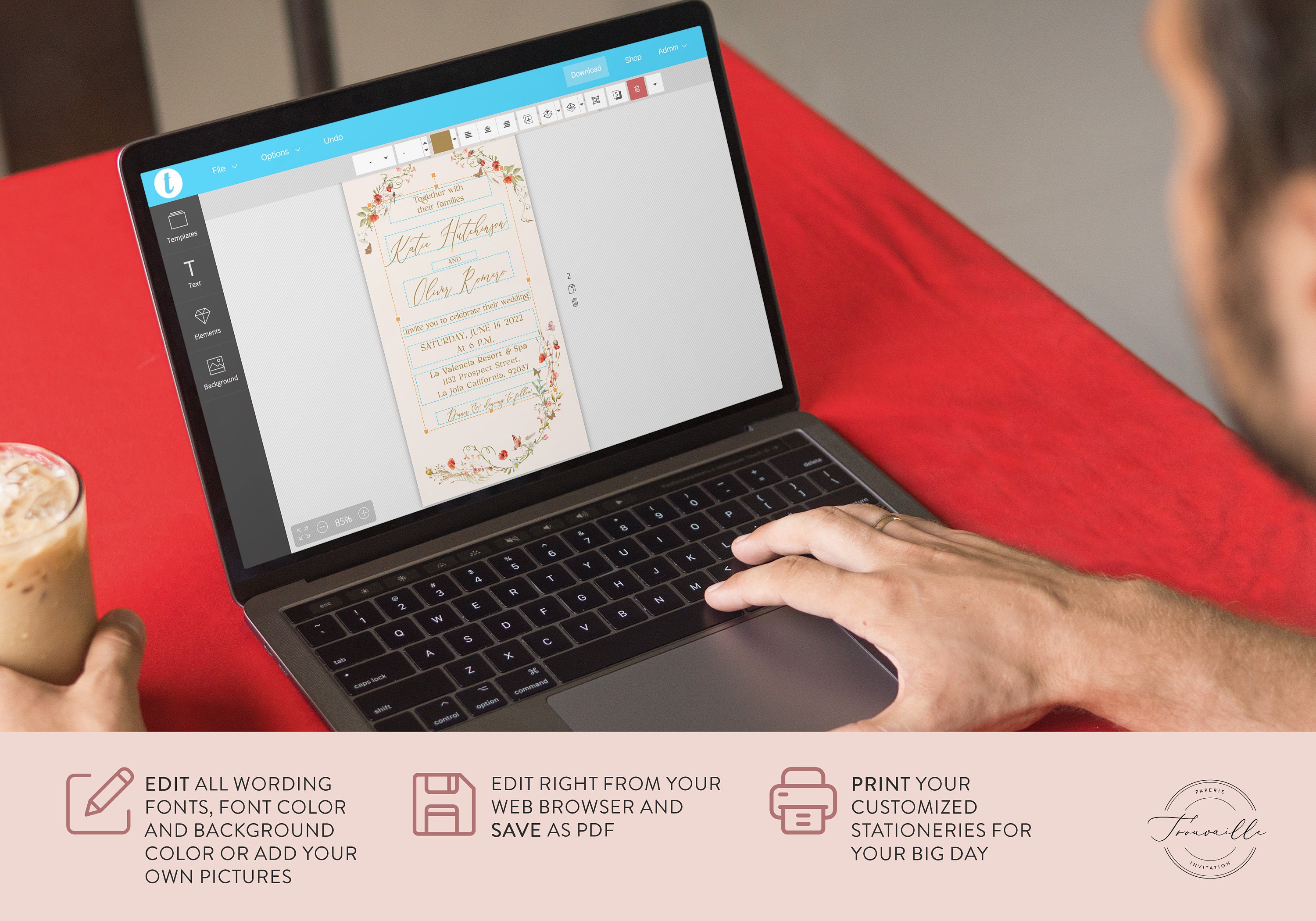 Editable Electronic Flowers Wedding Invitation, Digital Wedding ...