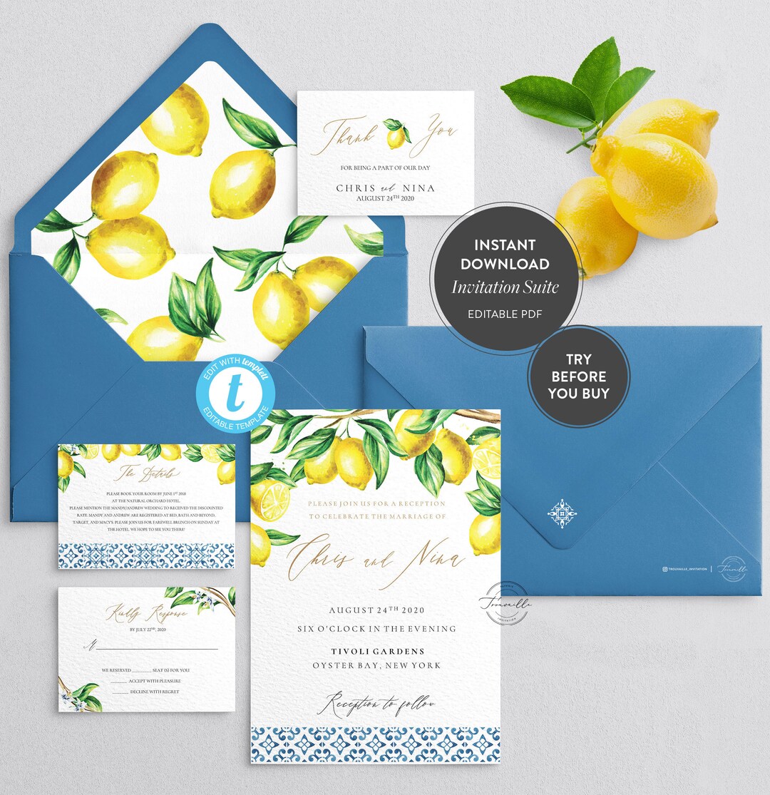 Wedding Invitation Capri Island Italy Illustrated Watercolor Drawings ...