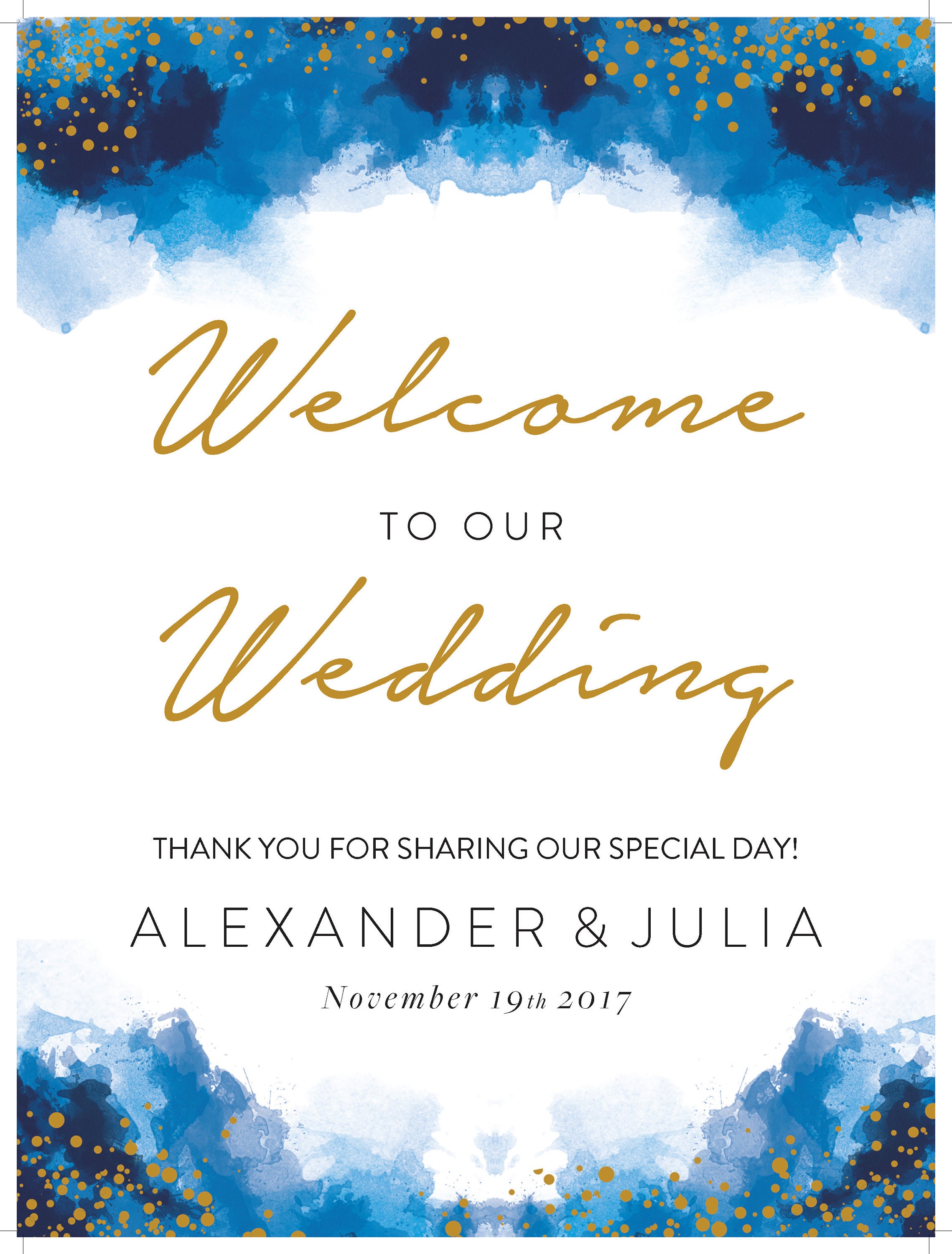 Editable Blue Sparkles Watercolor Welcome Sign Instant Download ...