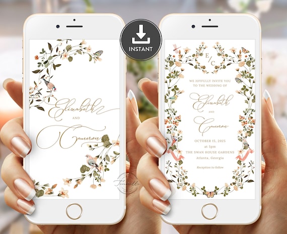 Editable Electronic Flowers Wedding Invitation Digital - Etsy
