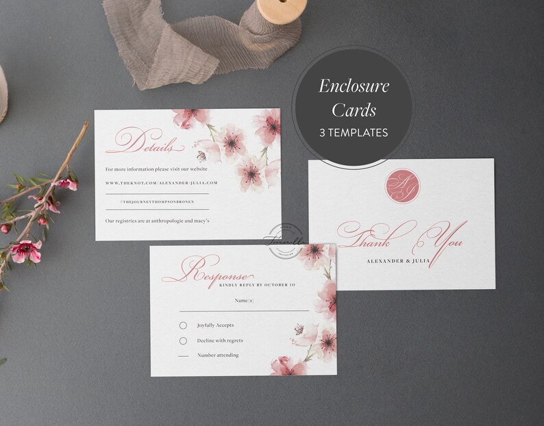 Romantic Cherry Blossom Printable Wedding Invitation Template - Etsy