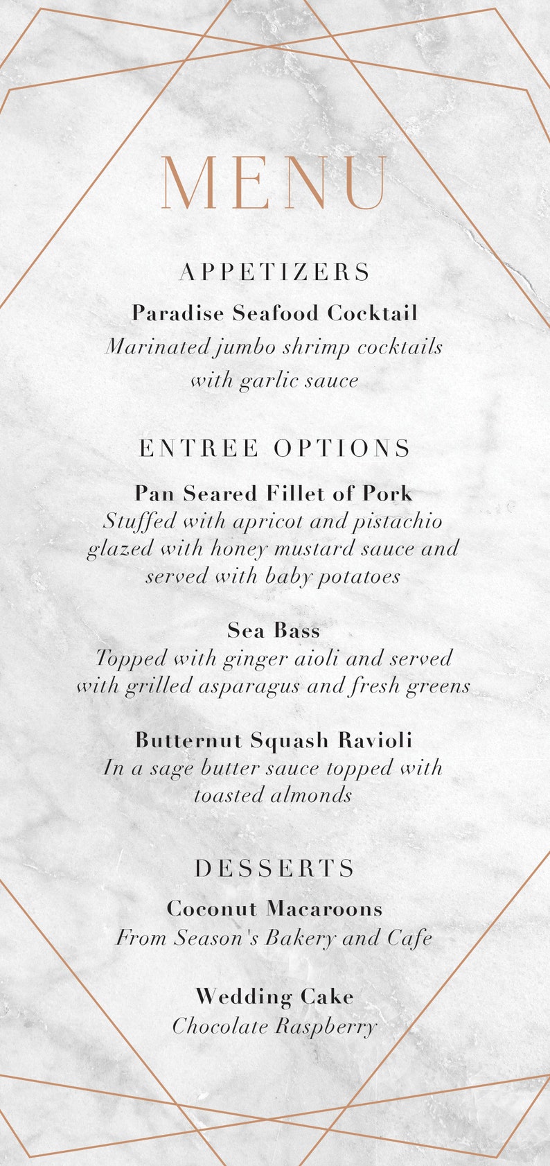 Geometric Gold Marble Wedding Menu Printable Template, PDF Template ...