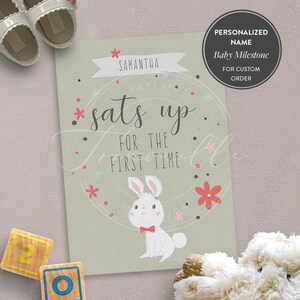 Spring Bunny Baby Milestone Cards, Baby Milestone, Baby Milestone Dusty ...