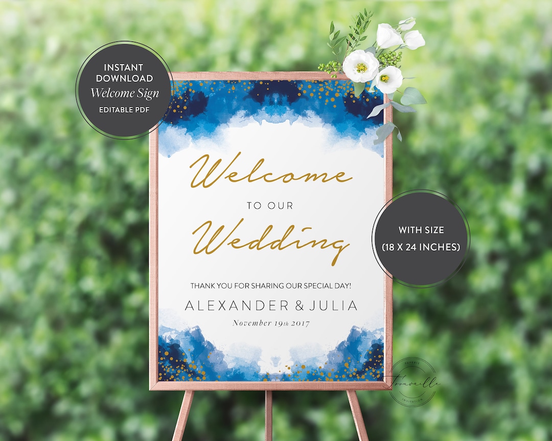 Editable Blue Sparkles Watercolor Welcome Sign - Instant Download ...
