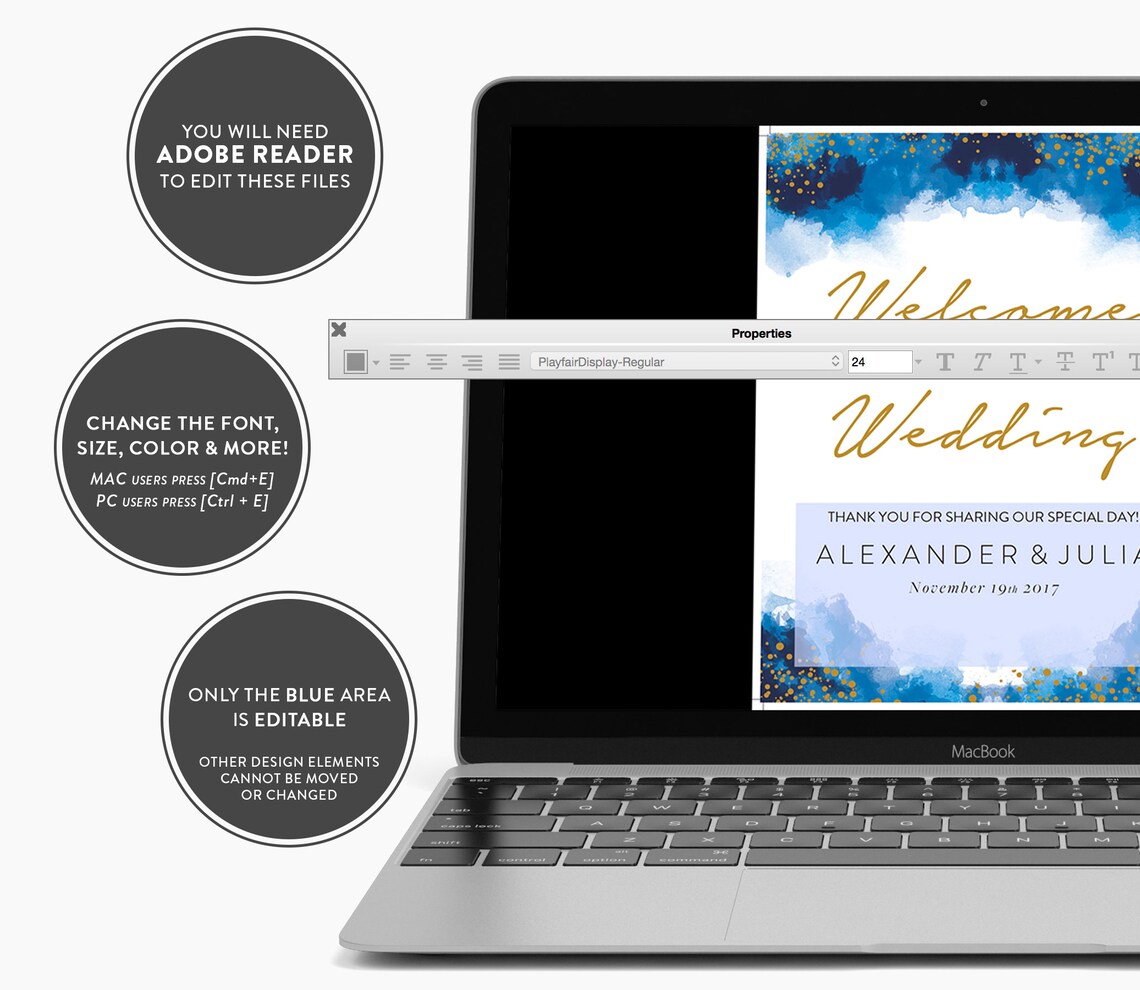 Editable Blue Sparkles Watercolor Welcome Sign - Instant Download ...
