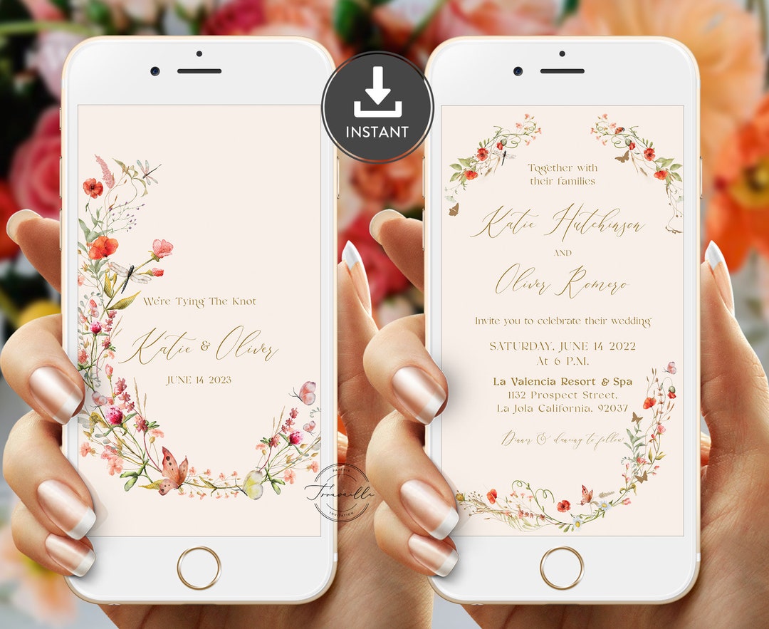 Editable Electronic Flowers Wedding Invitation, Digital Wedding ...