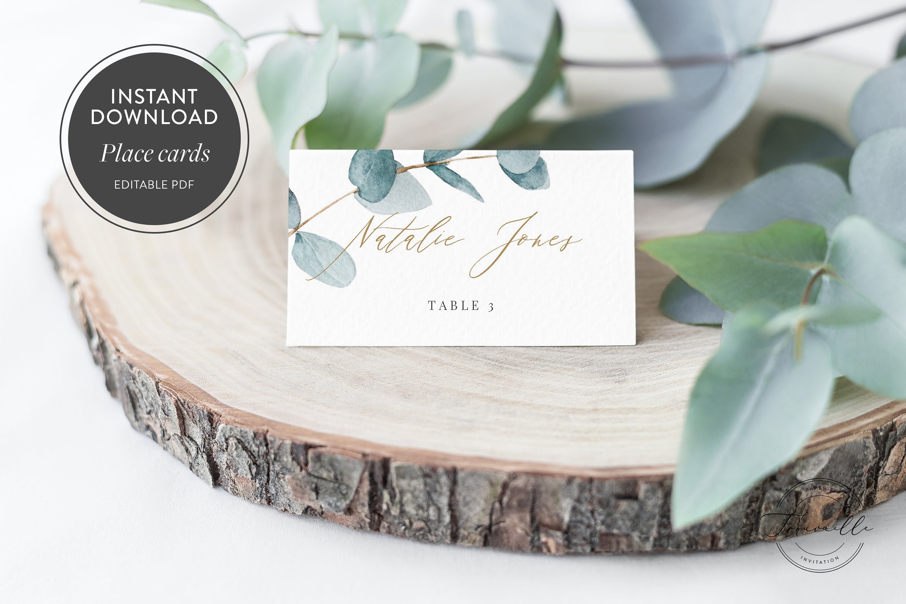 INSTANT DOWNLOAD Greenery Eucalyptus Place Card Template (self Editable ...