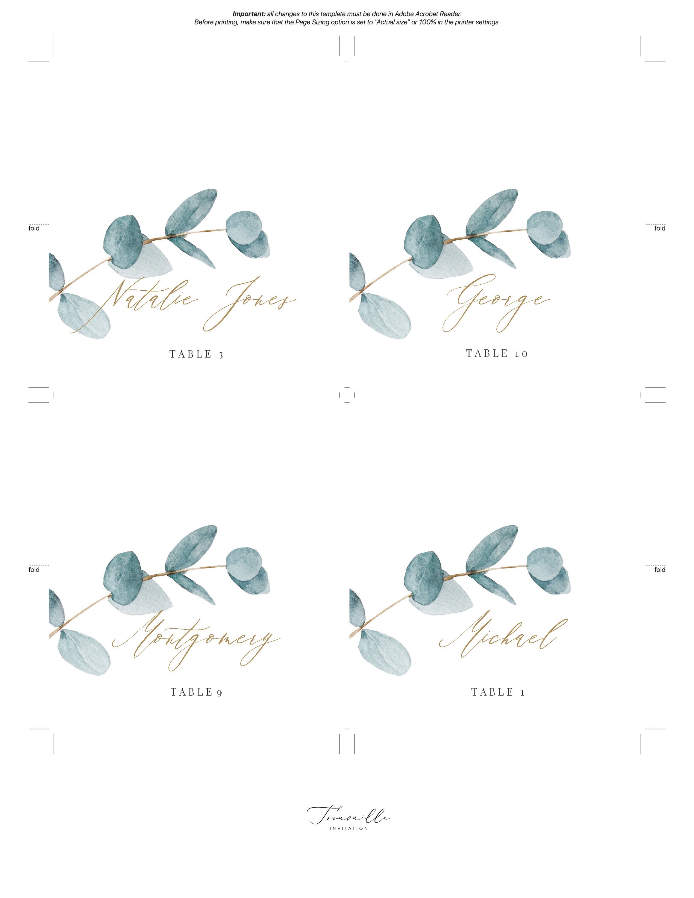 INSTANT DOWNLOAD Greenery Eucalyptus Place Card Template (self Editable ...