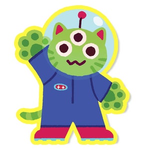Vinyl Sticker Alien Cat Green Astronaut Cute Kawaii Maofriends ...