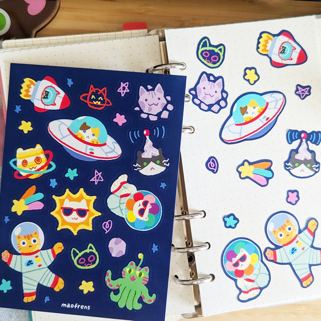 Cats in Space Sticker Sheet Alien Astronaut Black Cat Orange White ...