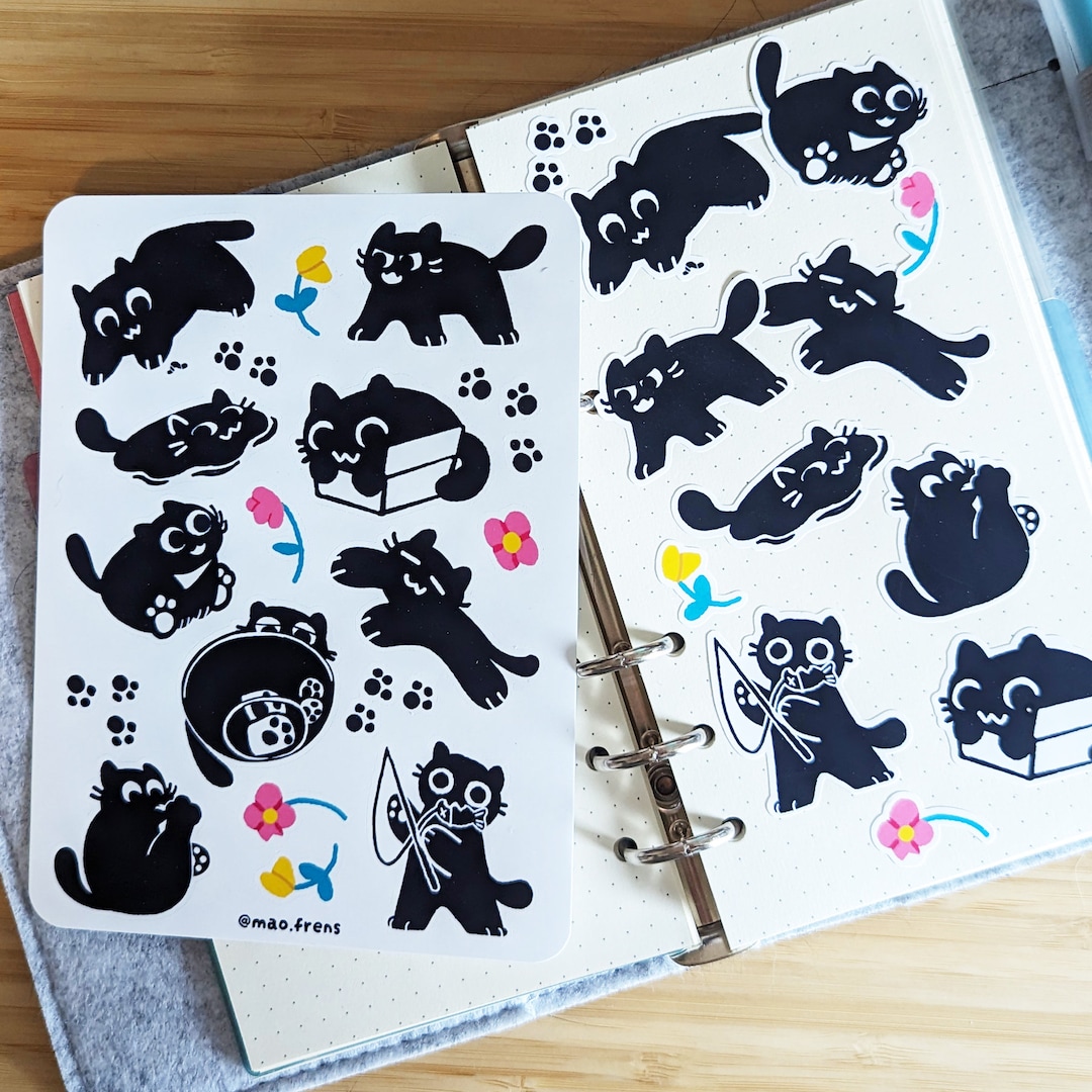 Kiki Black Cat Sticker Sheet Black Cat Orange White Calico Cat Alien ...